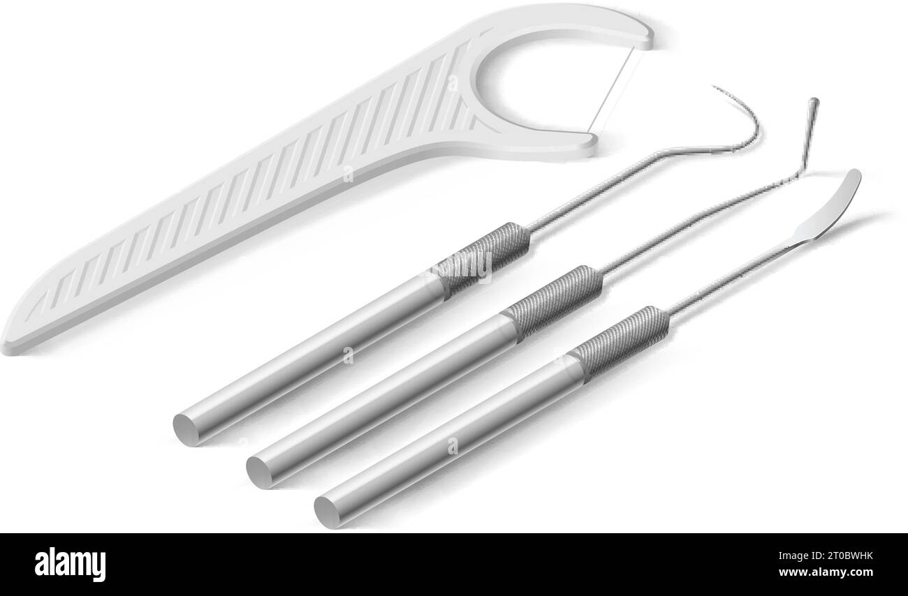 Basic Dentist Instruments and Tools. An Isometric Set of Metal Medical ...