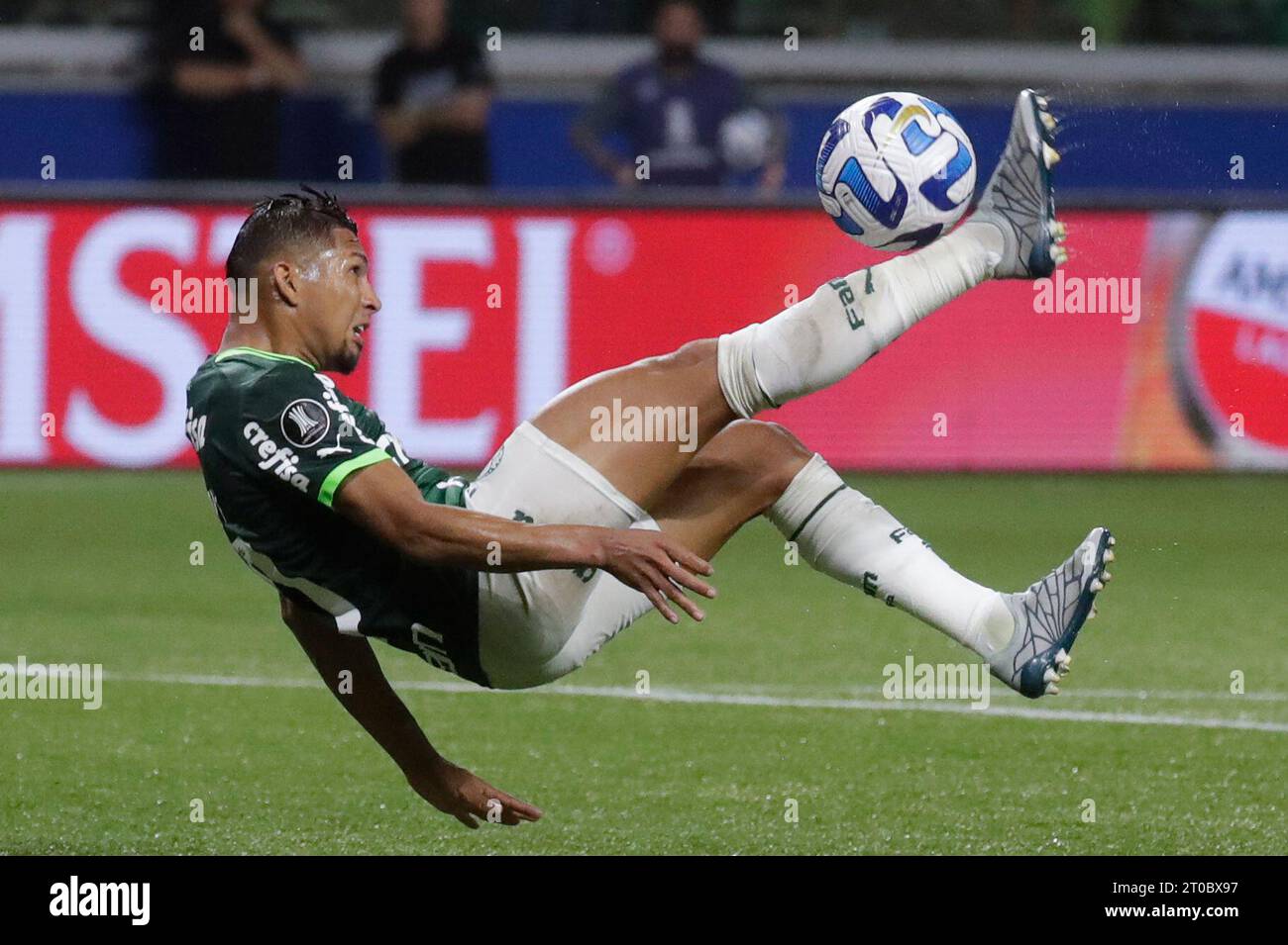 Rony of Brazil's Palmeiras connects a shot during a Copa Libertadores ...