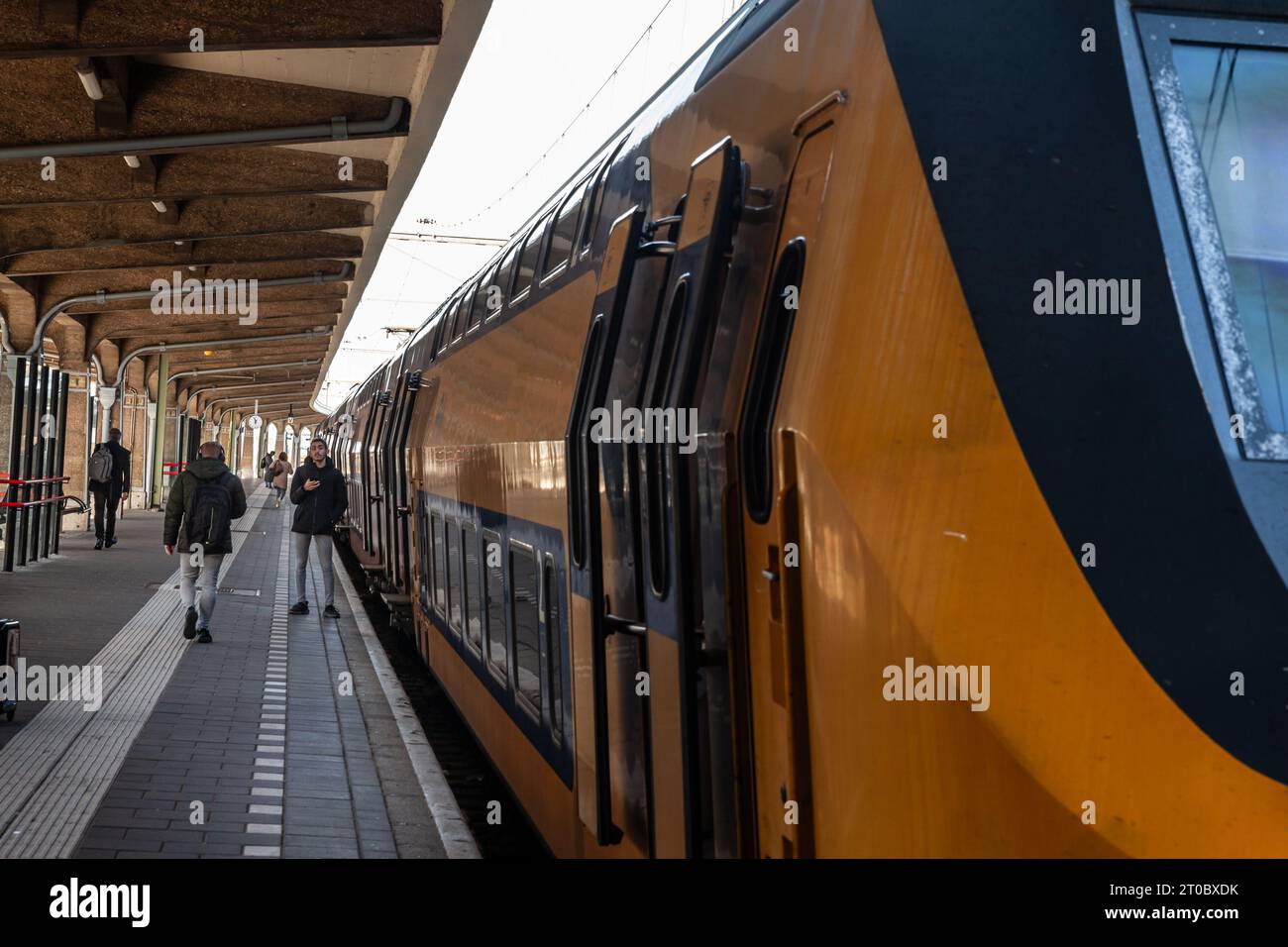 Picture of a train of Dutch railways ready for departure. Maastricht ...