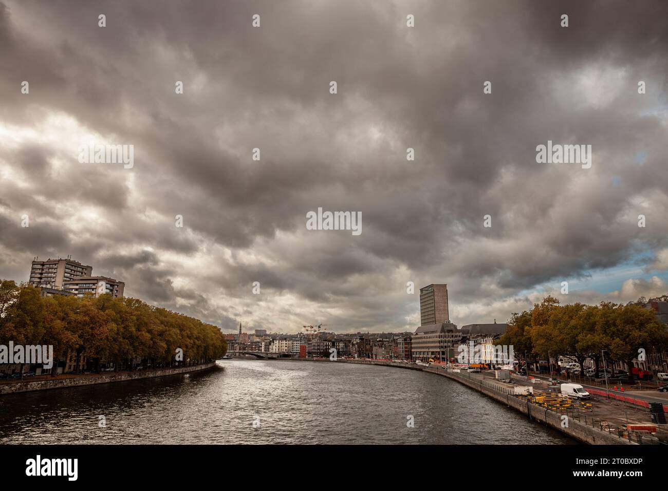 Picture of the Meuse river in the city center of Liege, Belgium. Liege ...