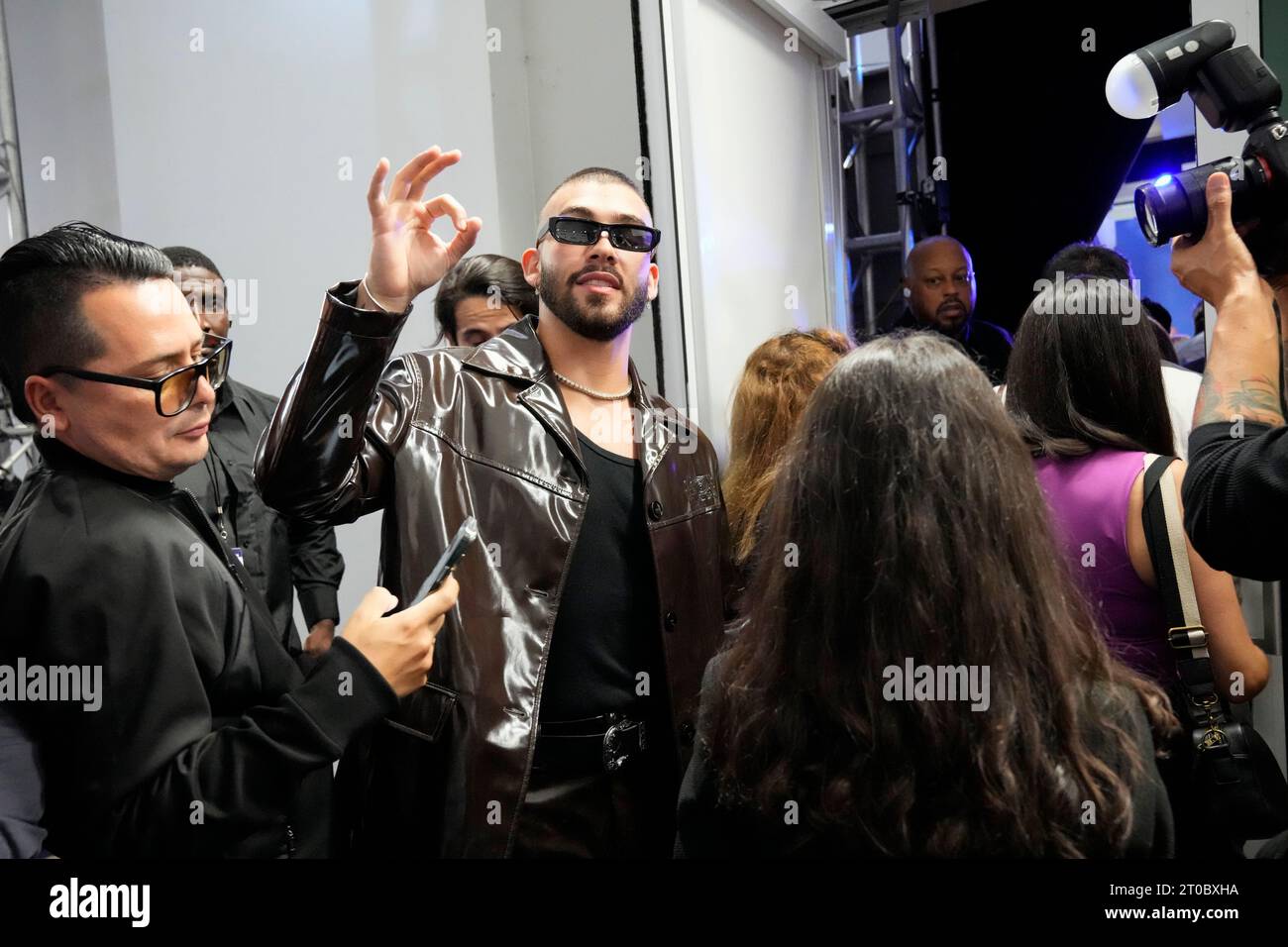 Colombian singer Manuel Turizo gestures as he arrives for the Latin ...