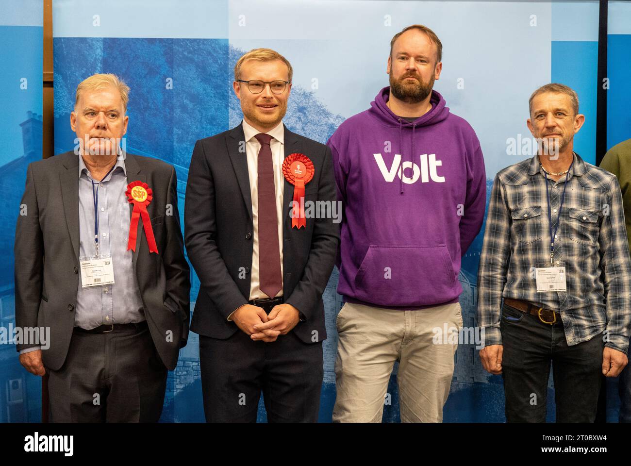 Labour's Michael Shanks (second left) wins the Rutherglen and Hamilton ...