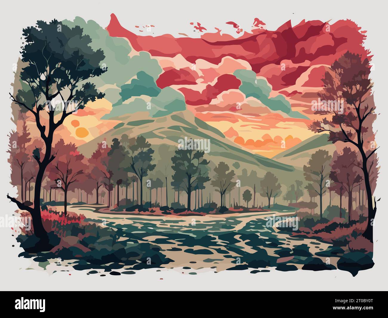 Peaceful calm illustration landscape Stock Vector Images - Alamy