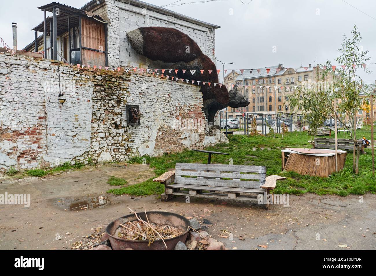 A picturesque autumn scene in the city of Riga, Lithuania, featuring a ...