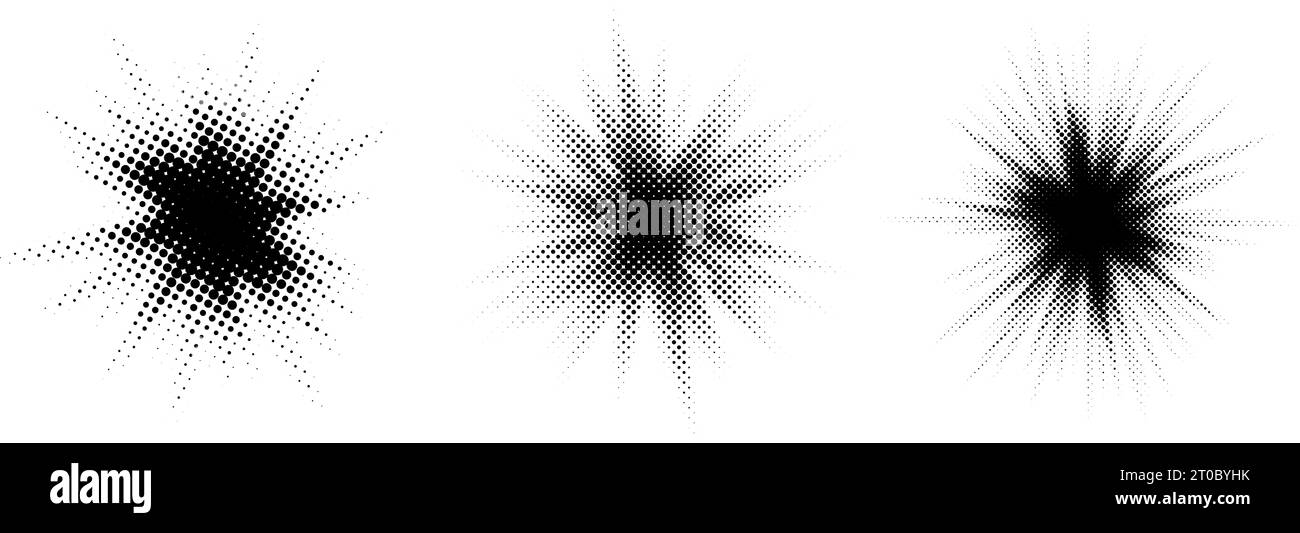 Halftone burst element set. Pop art dotted explosion blast collection ...