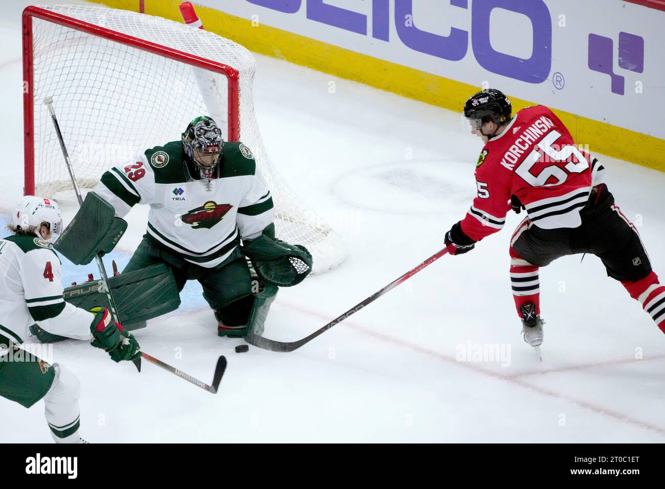Minnesota Wild goaltender Marc-Andre Fleury makes a save on a rebound ...