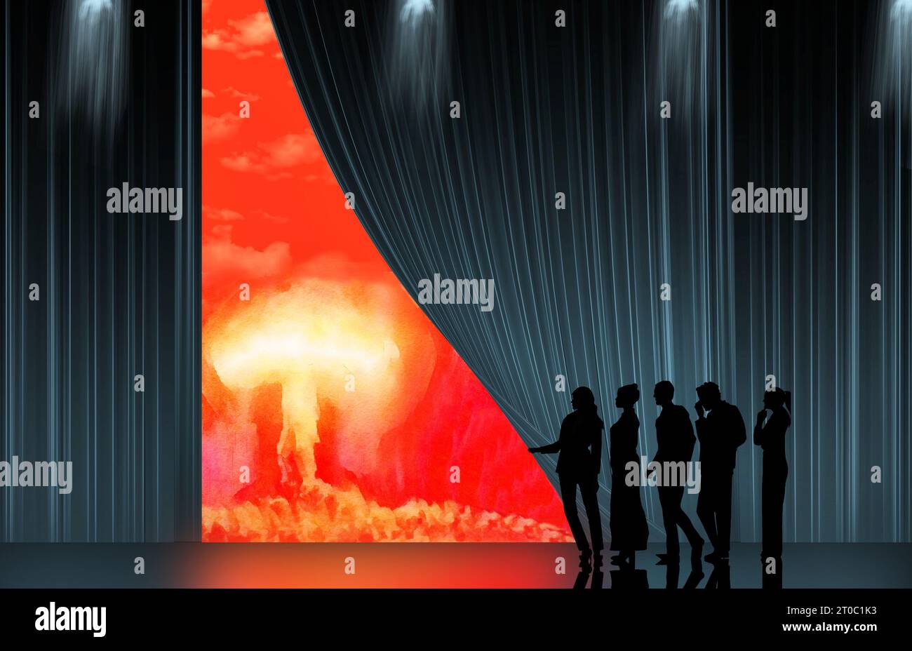 The stage is set for nuclear war and people are seen pulling back a ...