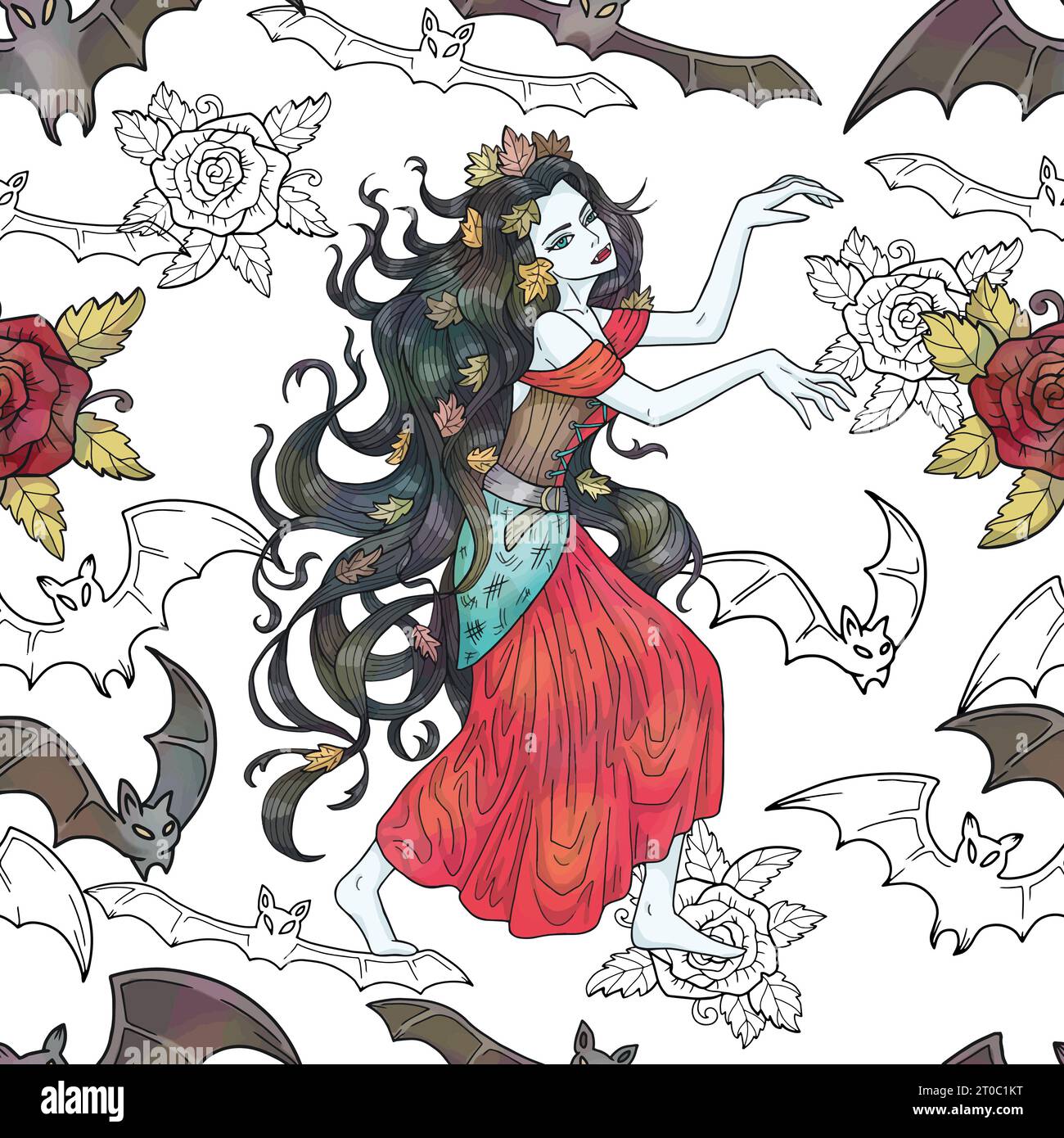 Vector seamless pattern with fantasy illustrations of vampire princess ...