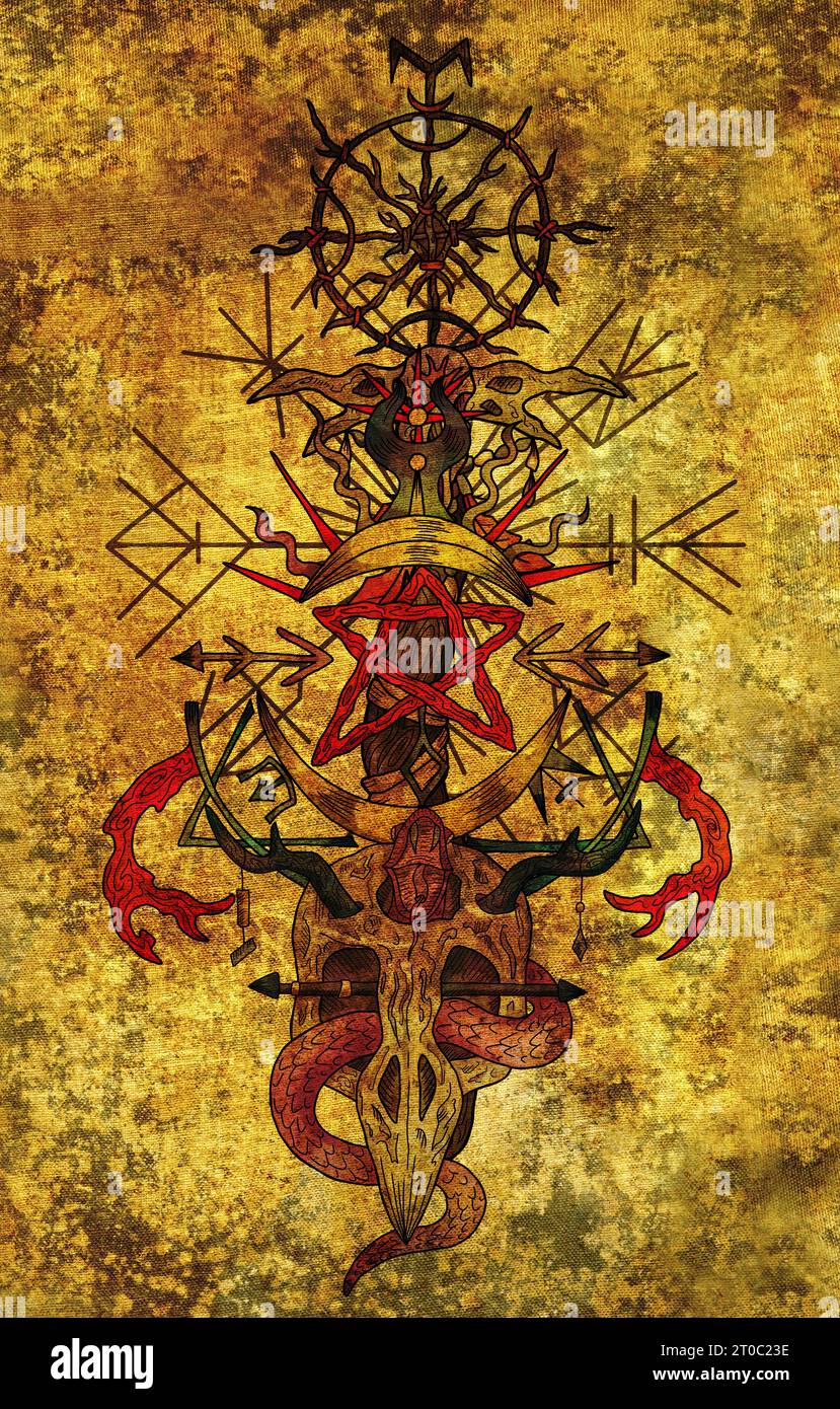 Vintage mystic illustration with occult, esoteric and gothic symbols ...