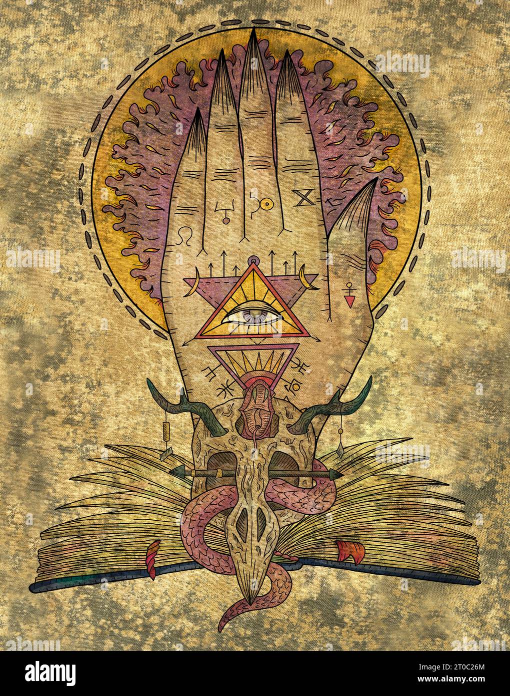 Vintage mystic illustration with occult, esoteric and gothic symbol of ...