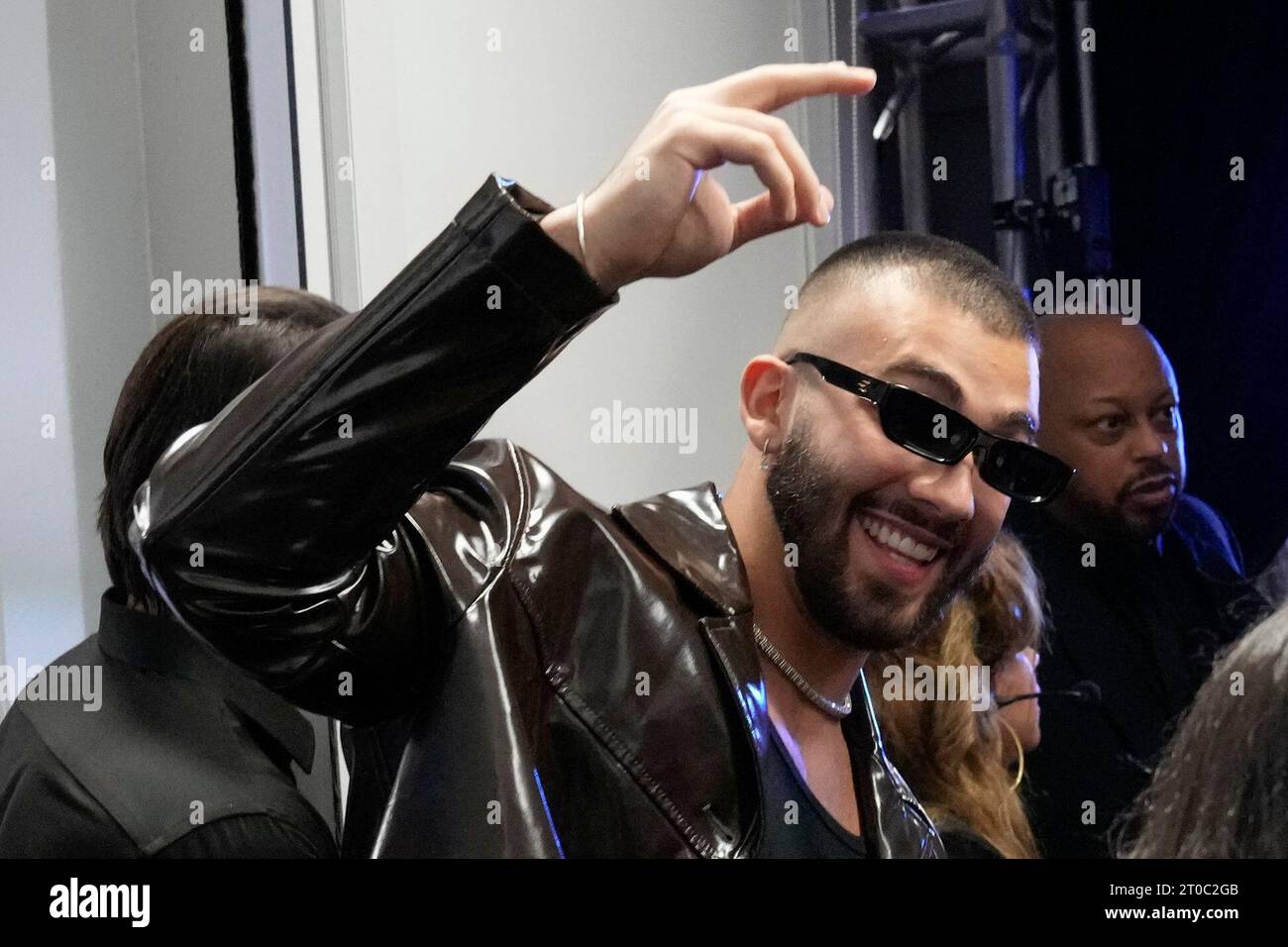 Colombian singer Manuel Turizo gestures as he arrives for the Latin ...
