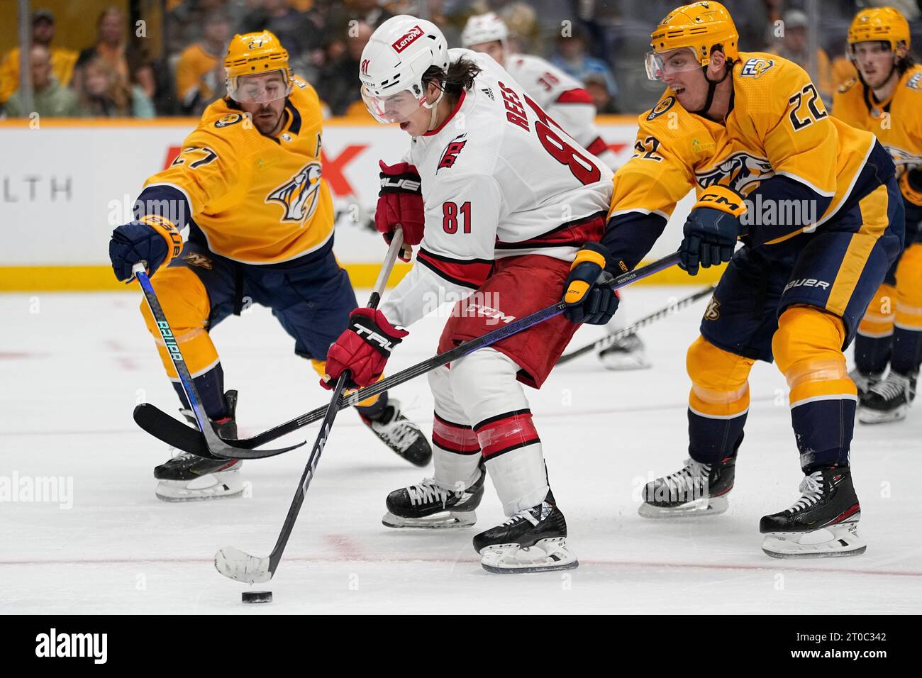 Carolina Hurricanes forward Jamieson Rees (81) skates the puck past ...