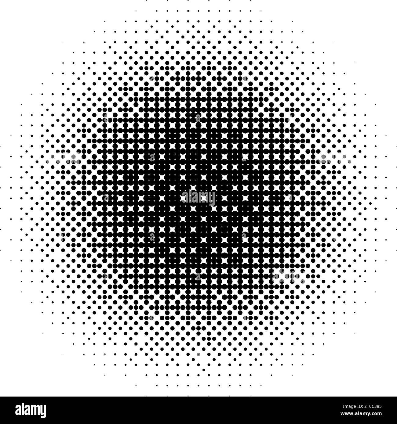 Radial halftone gradient texture. Dotted round pattern background. Abstract 8 bit faded pop art ...