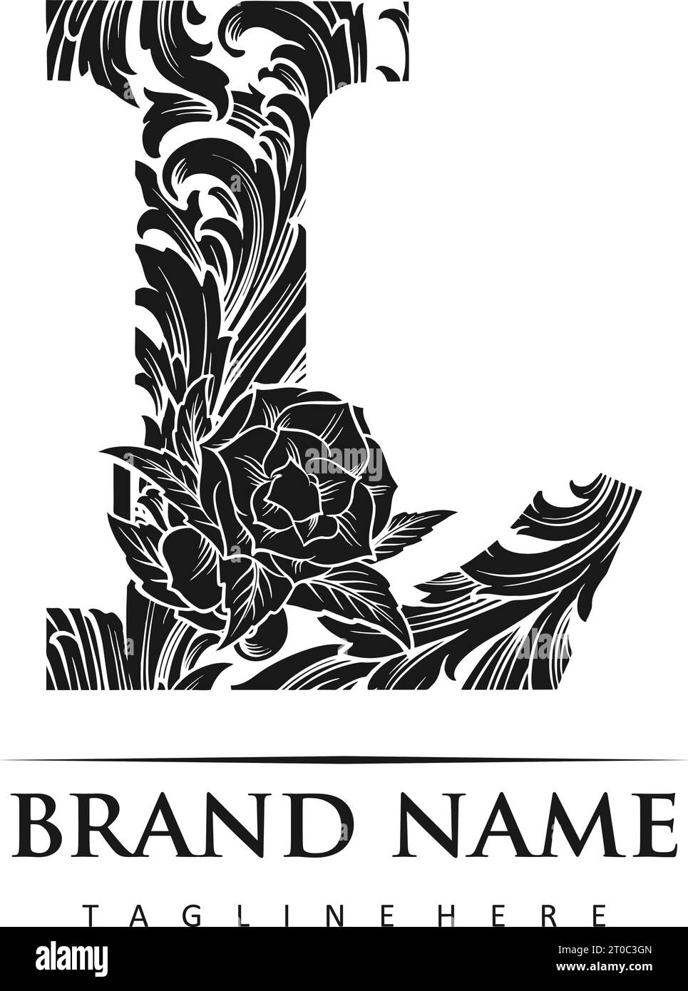 Intricate flourish lettering L monogram logo monochrome vector ...