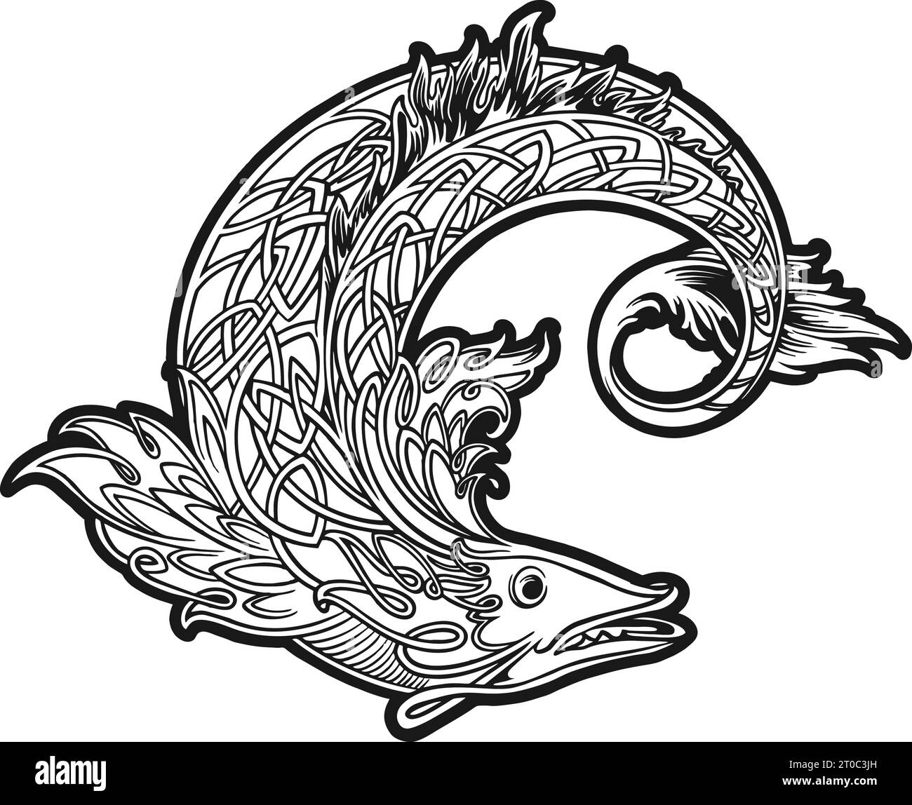 Mythical beasts classic celtic fish outline vector illustrations for ...