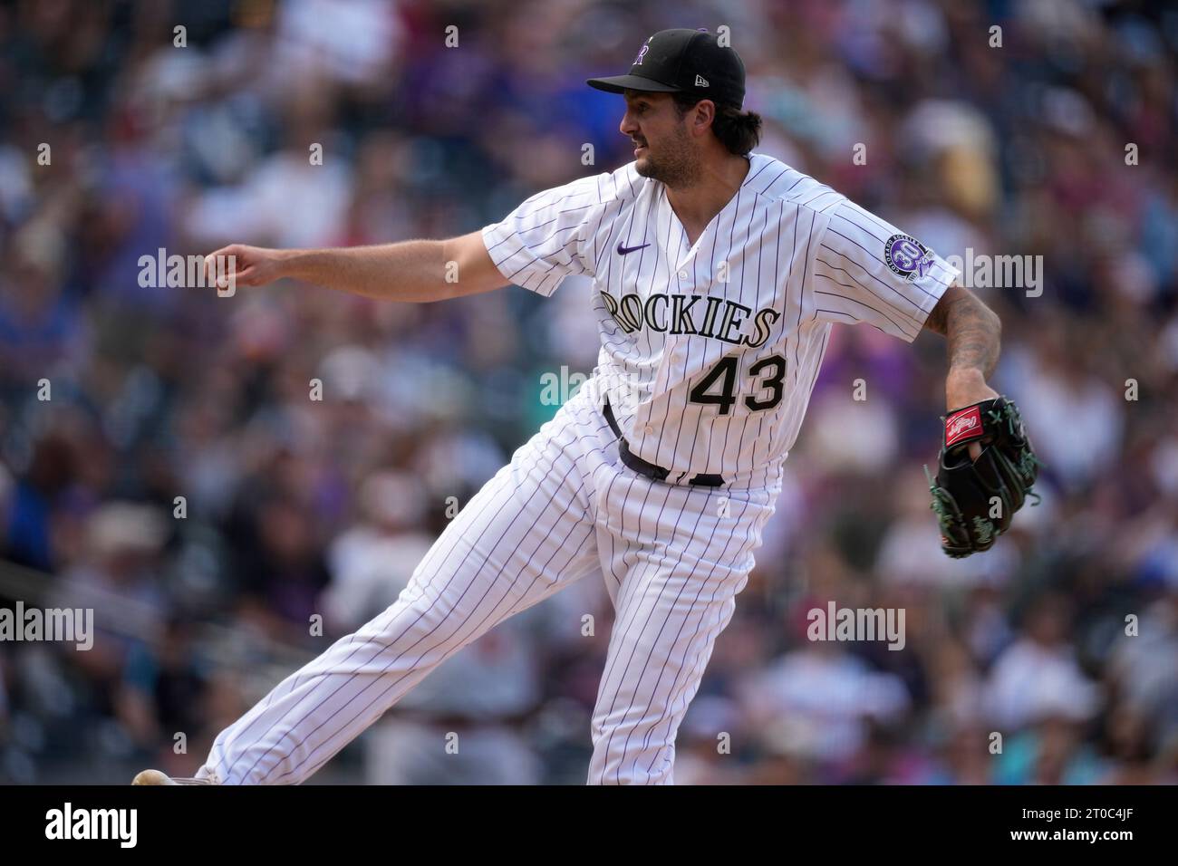 Colorado Rockies relief pitcher Connor Seabold (43) in the fourth ...