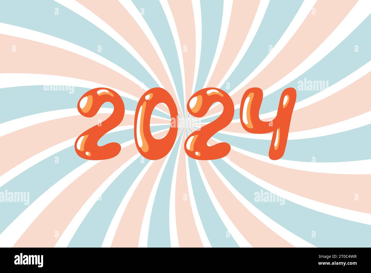 2024 groovy vector. Hand drawn number 2024 New Year isolated on swirl ...