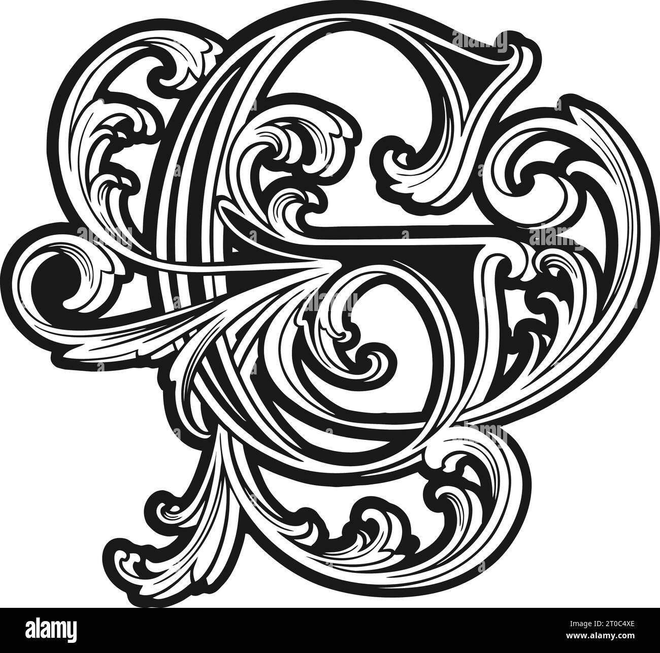 Vintage elegance G monogram lettering logo monochrome vector ...