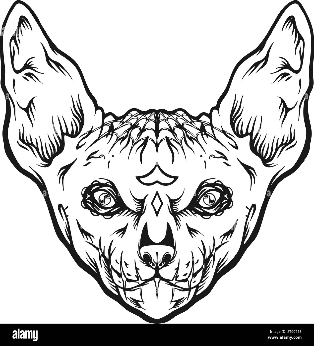 Terror creepy bat head outline vector illustrations for your work logo ...