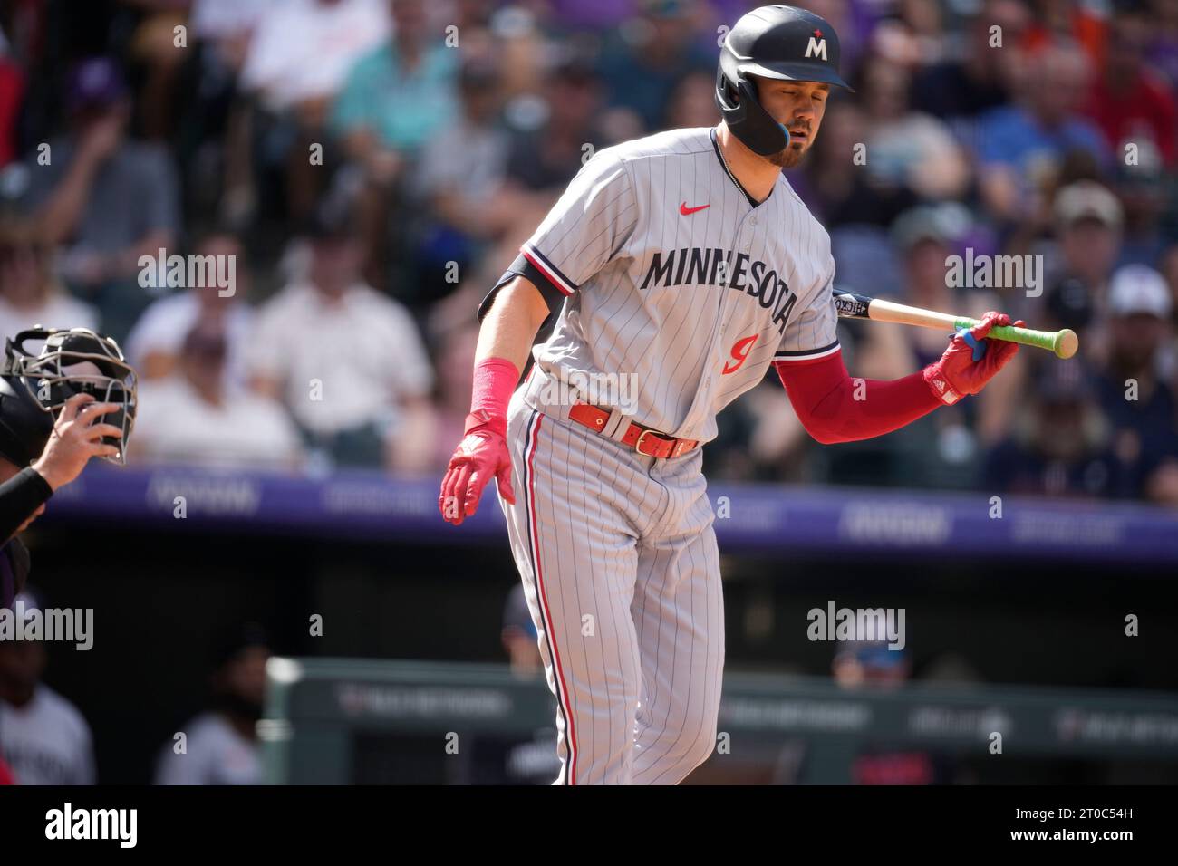 Minnesota Twins left fielder Trevor Larnach (9) in the sixth inning of ...