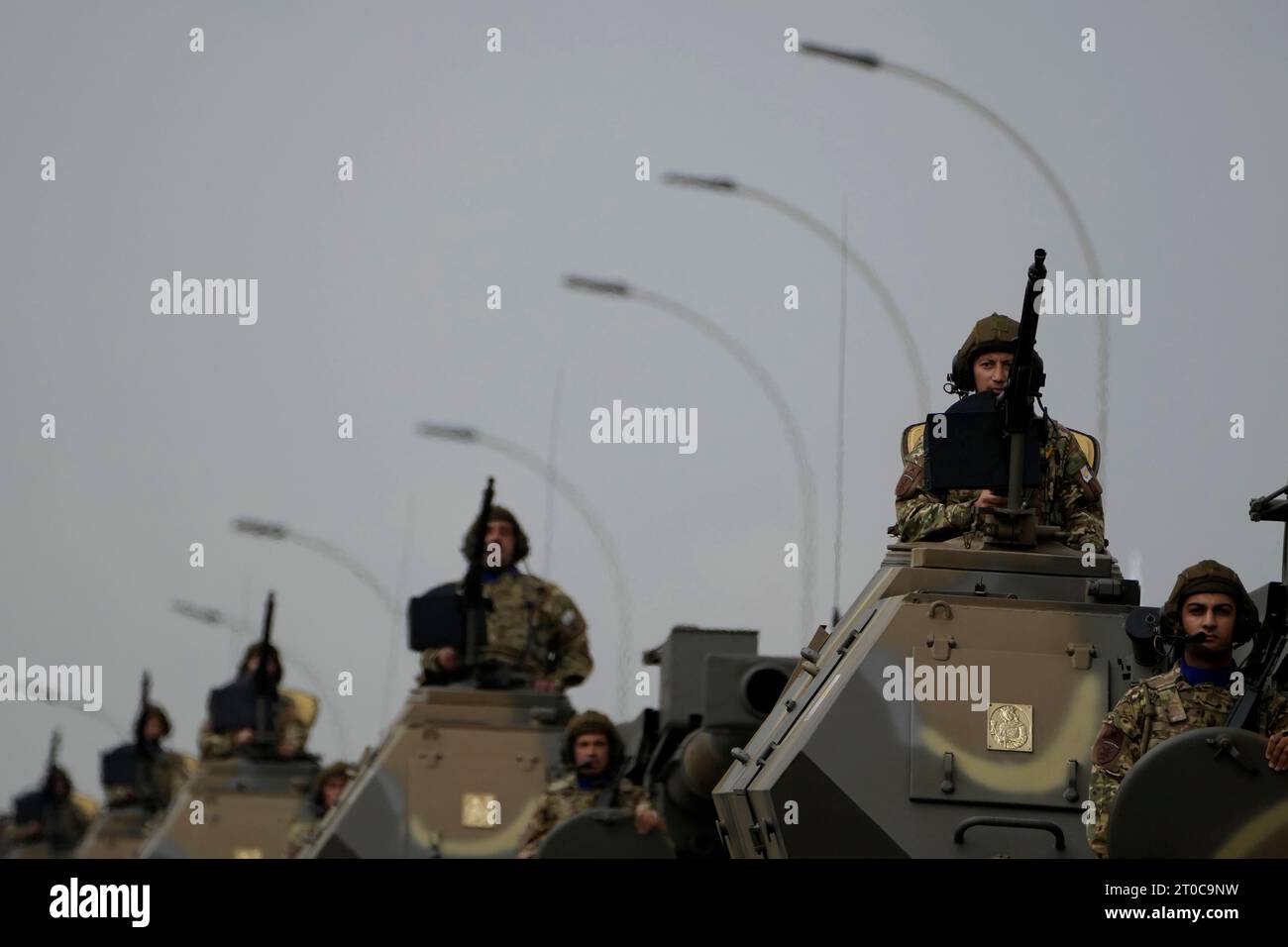 Cyprus' soldiers on the military vehicles pass during a military parade ...