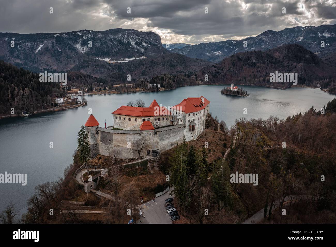 Bled, Slovenia - Aerial view of beautiful Bled Castle (Blejski Grad ...