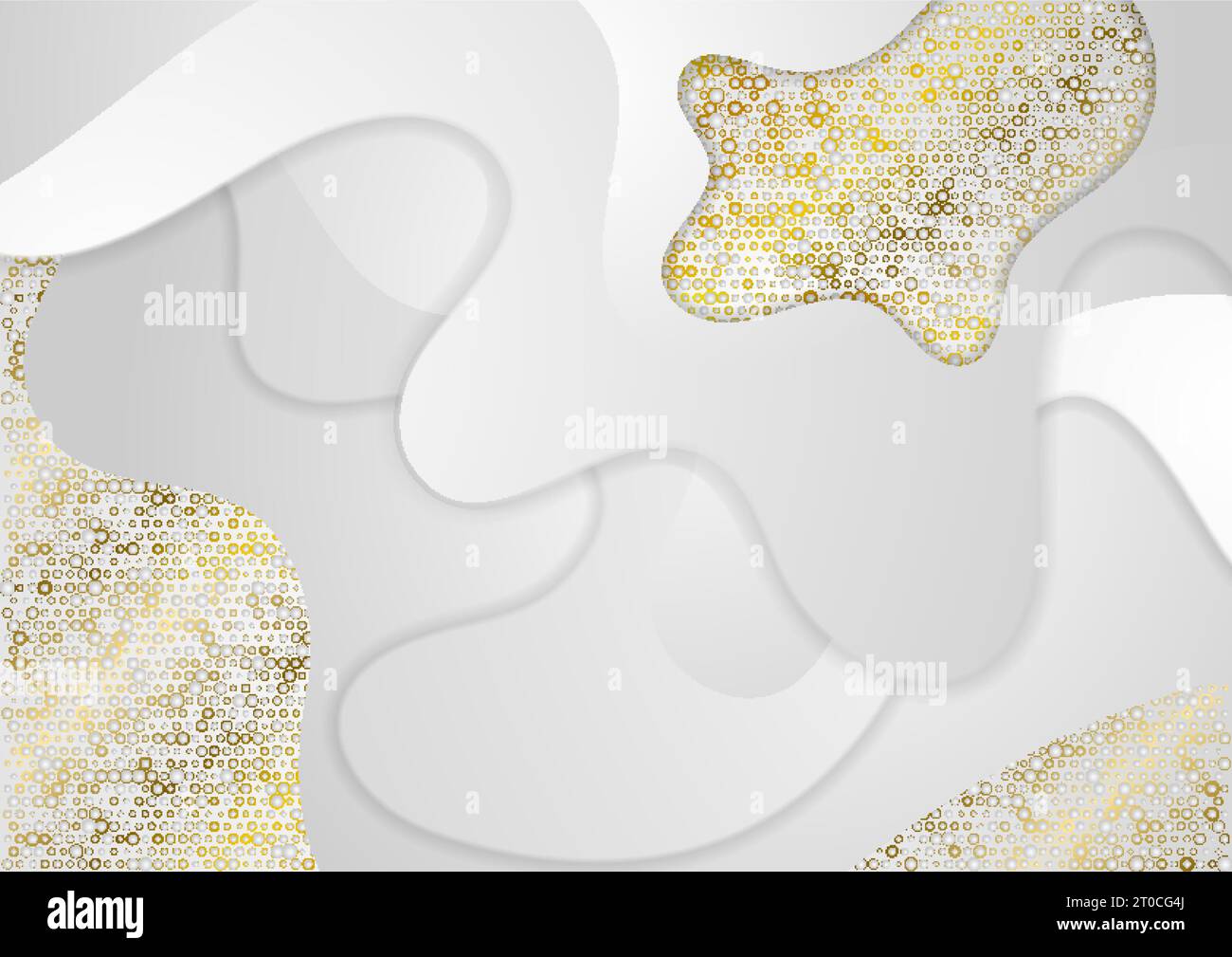Grey papercut waves and golden dots abstract background. Vector design ...
