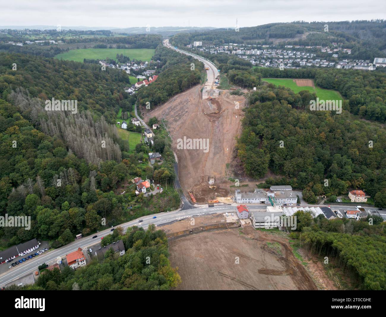 Luftaufnahme, Pressetermin zum offiziellen Baubeginn der Talbruecke ...