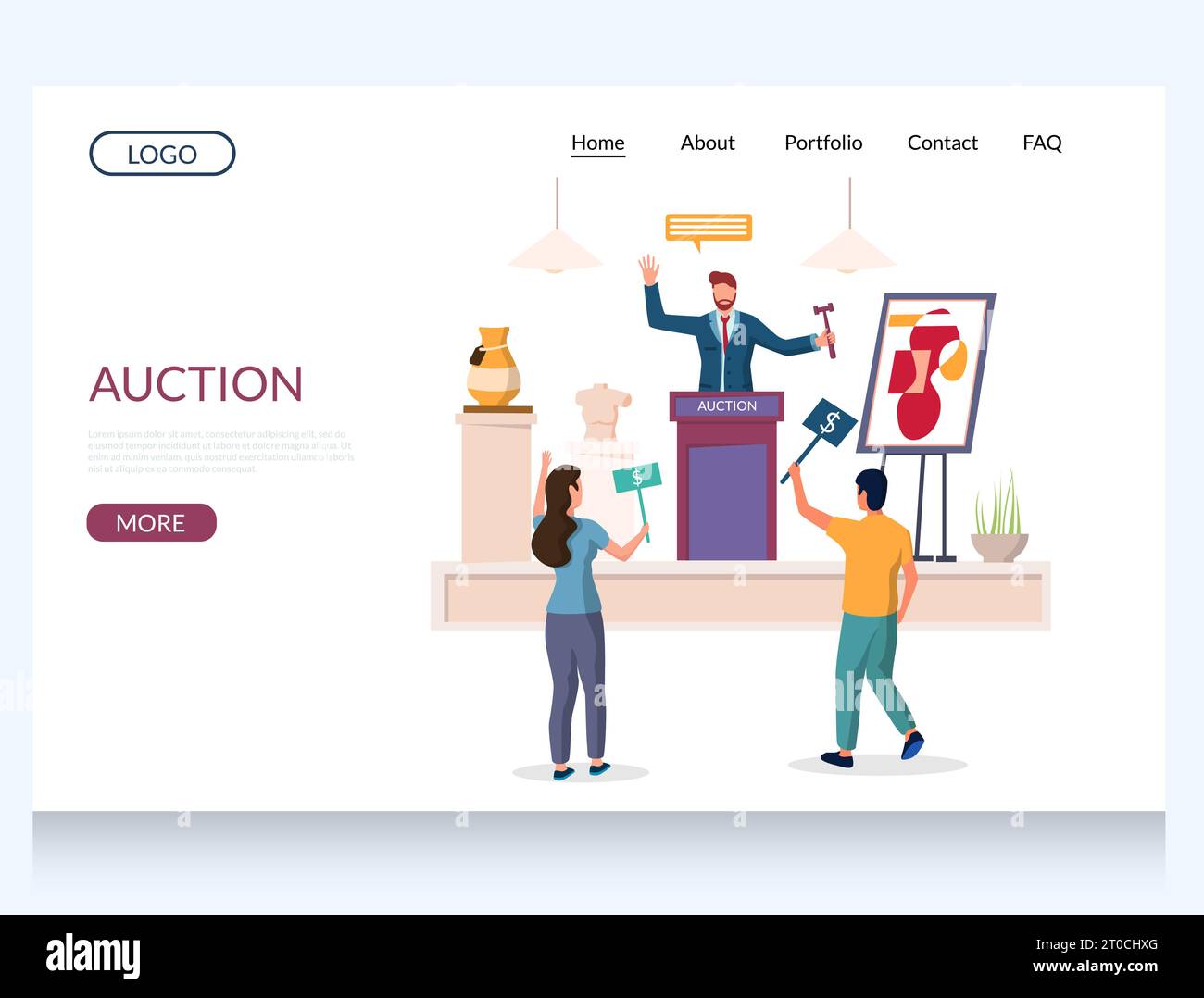 Auction vector website template, web page and landing page design for ...
