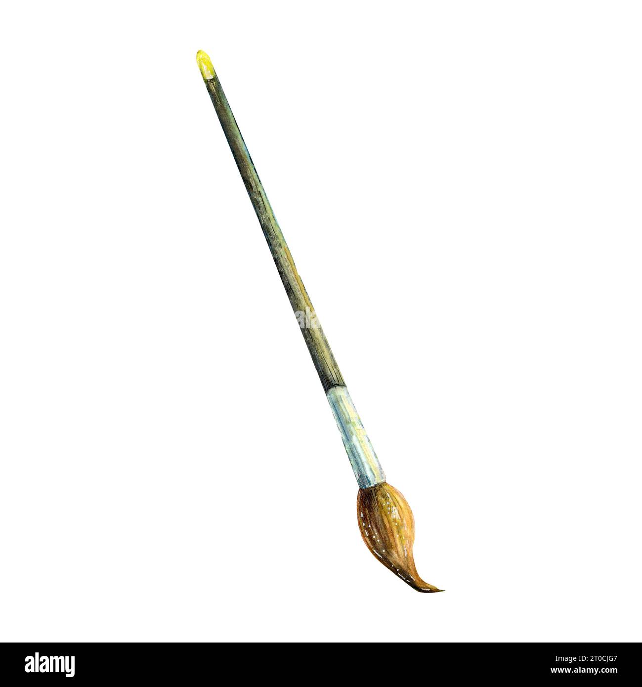 Watercolor illustration of paintbrush hand-drawn on white background ...