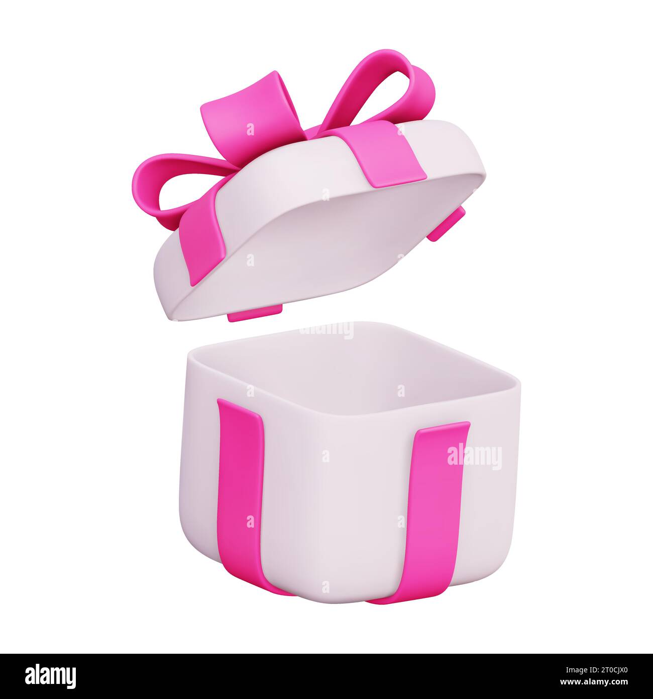 Vector 3d Gift Box. Open Empty Present Box With Pink Ribbon and Bow ...
