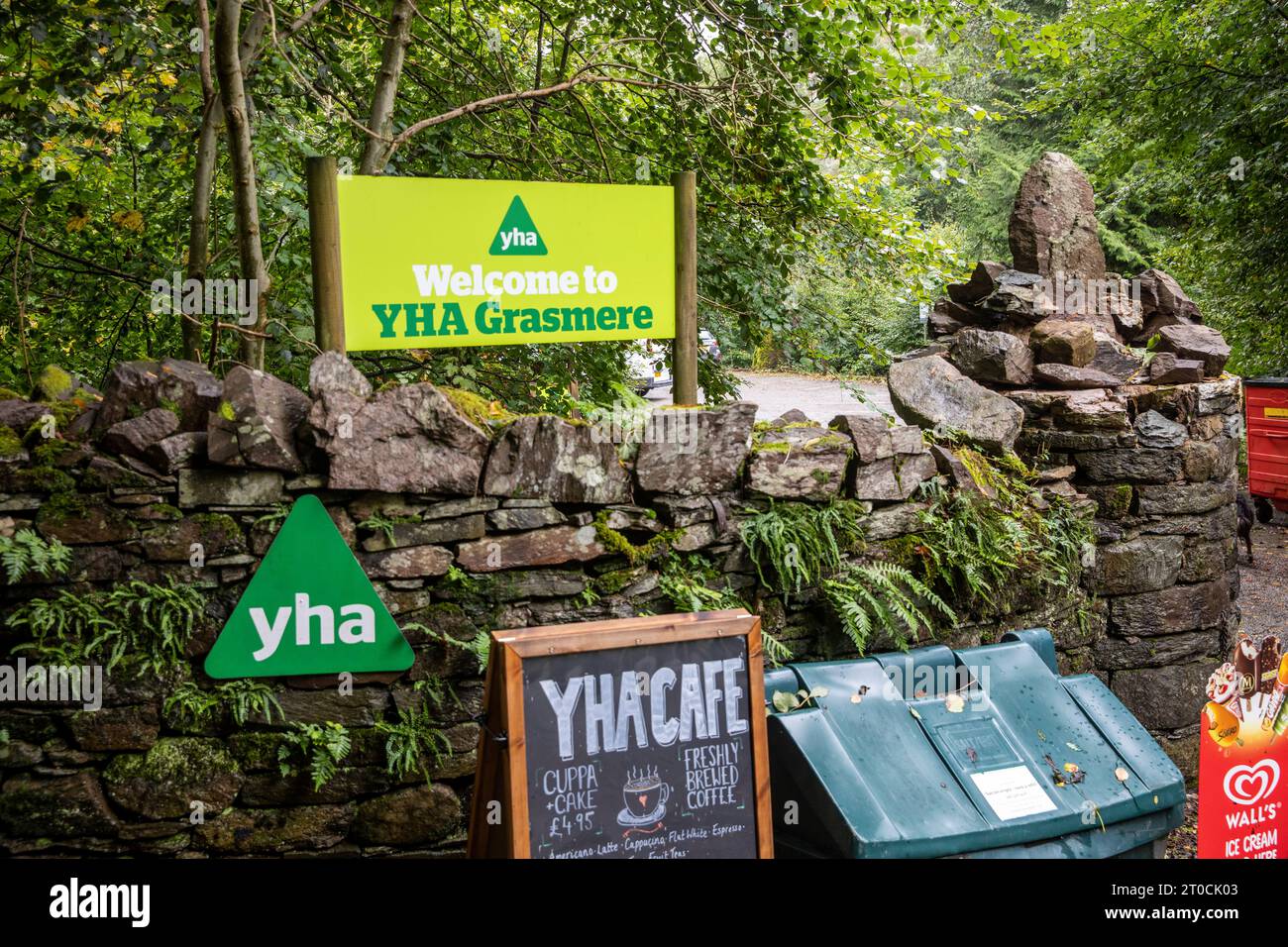Youth hostel in Grasmere Lake District national park, entrance sign to ...