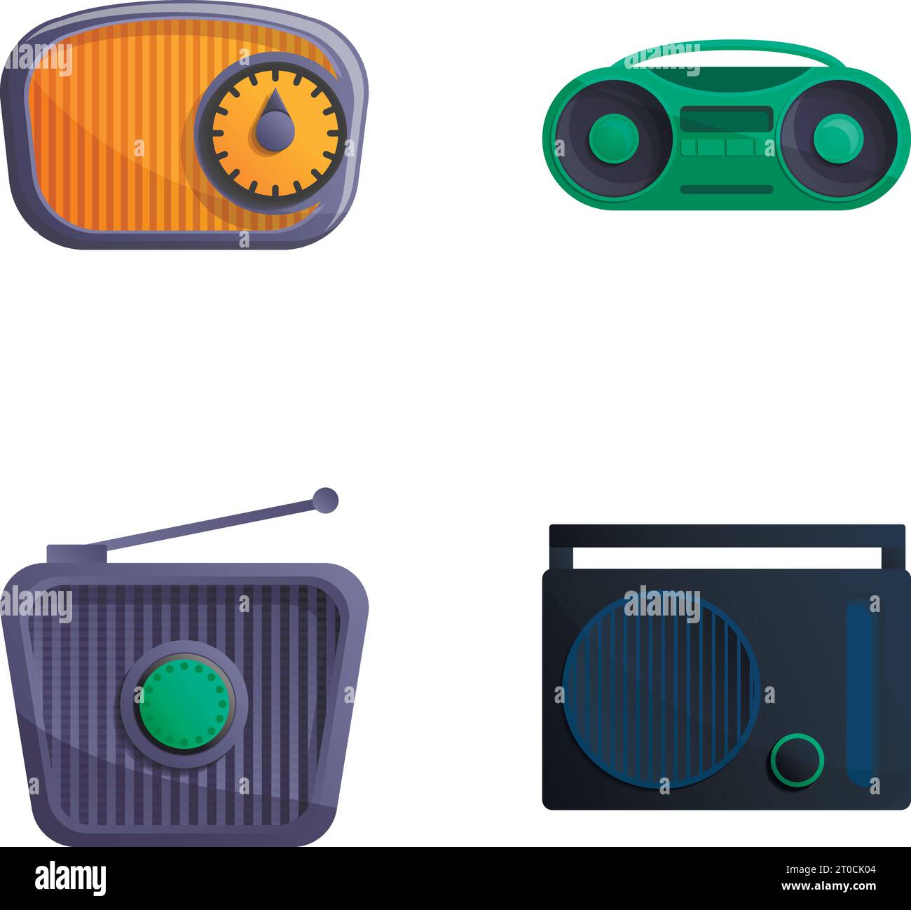 Old radio icons set cartoon vector. Vintage radio tuner. Retro device ...