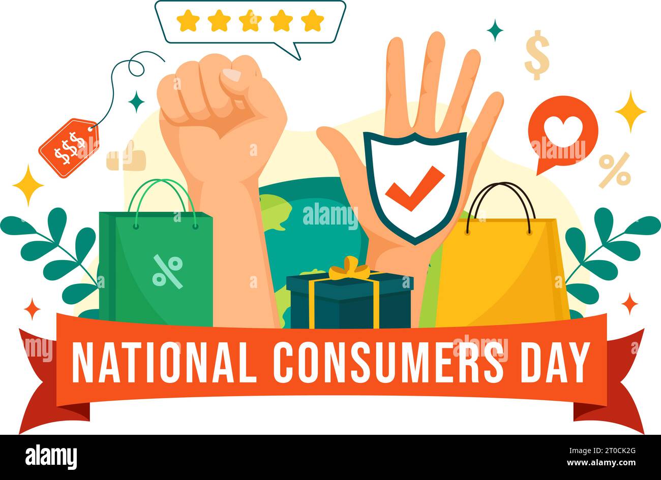 National Consumer Day Vector Illustration with Shopping Cart and Paper ...