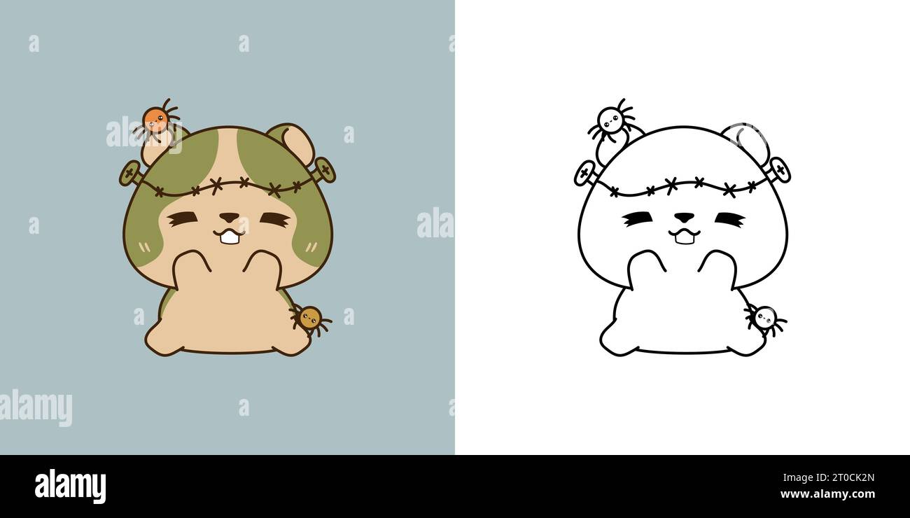 Kawaii Clipart Halloween Hamster Illustration and For Coloring Page ...