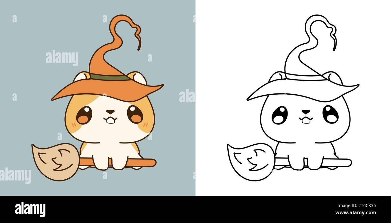 Set Halloween Hamster Multicolored and Black and White. Kawaii Clip Art ...