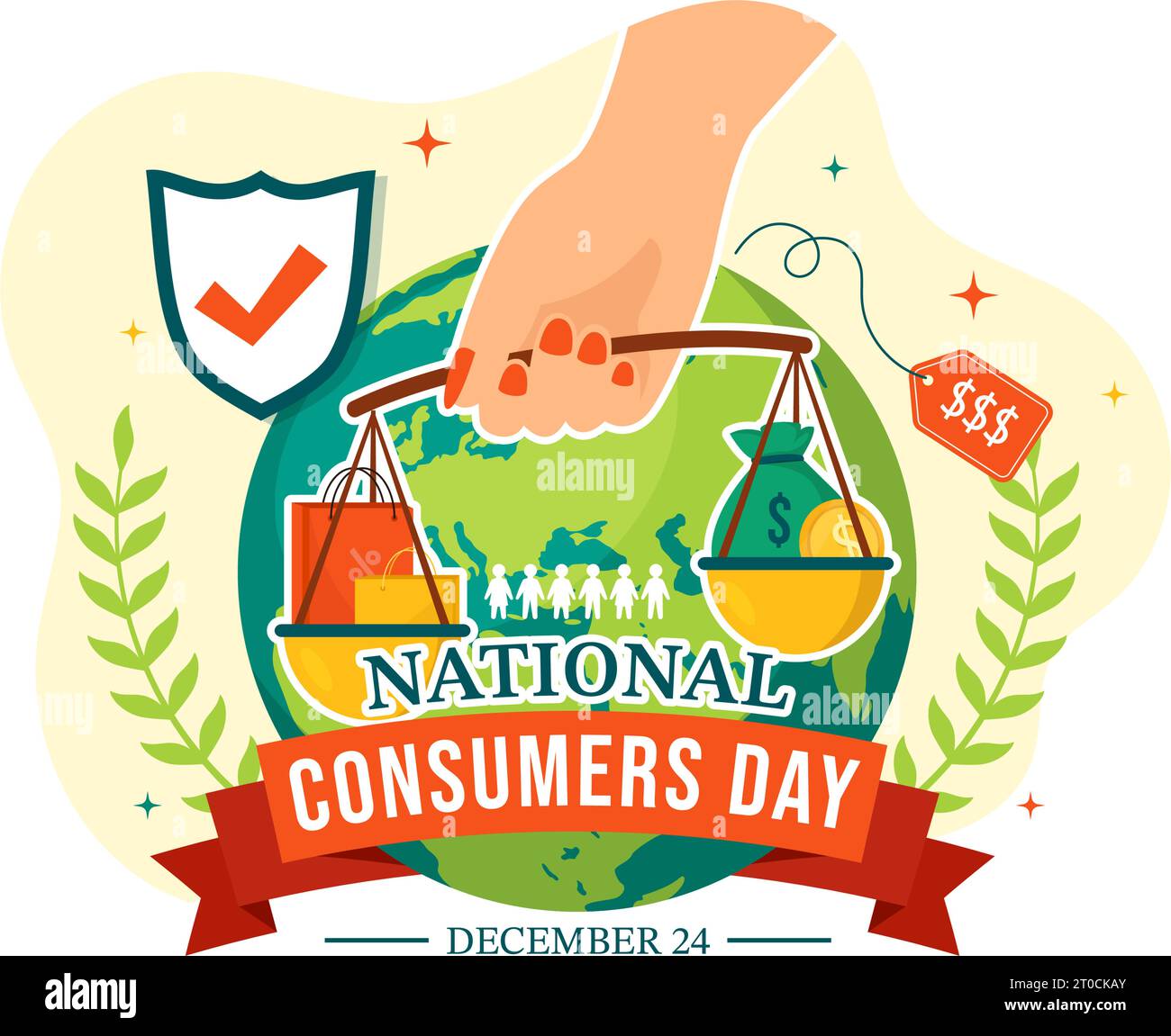 National Consumer Day Vector Illustration with Shopping Cart and Paper ...