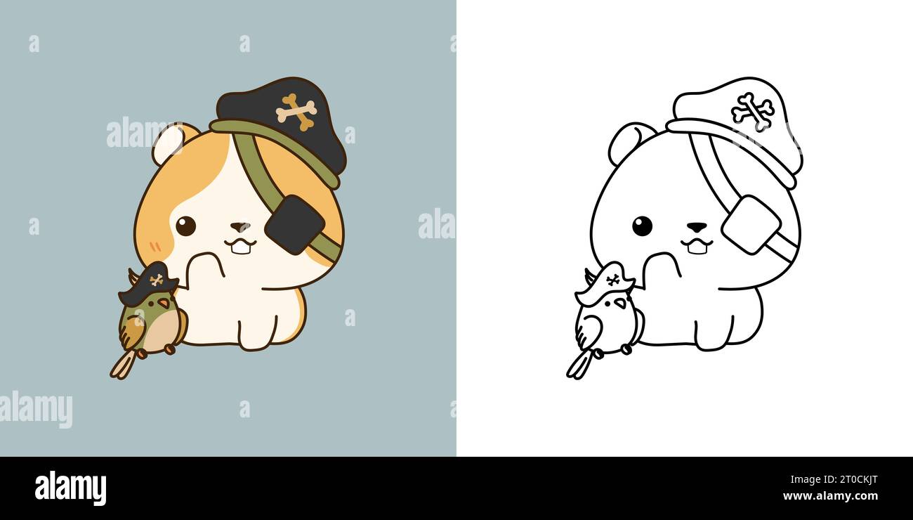 Kawaii Halloween Hamster Clipart Multicolored and Black and White. Cute ...