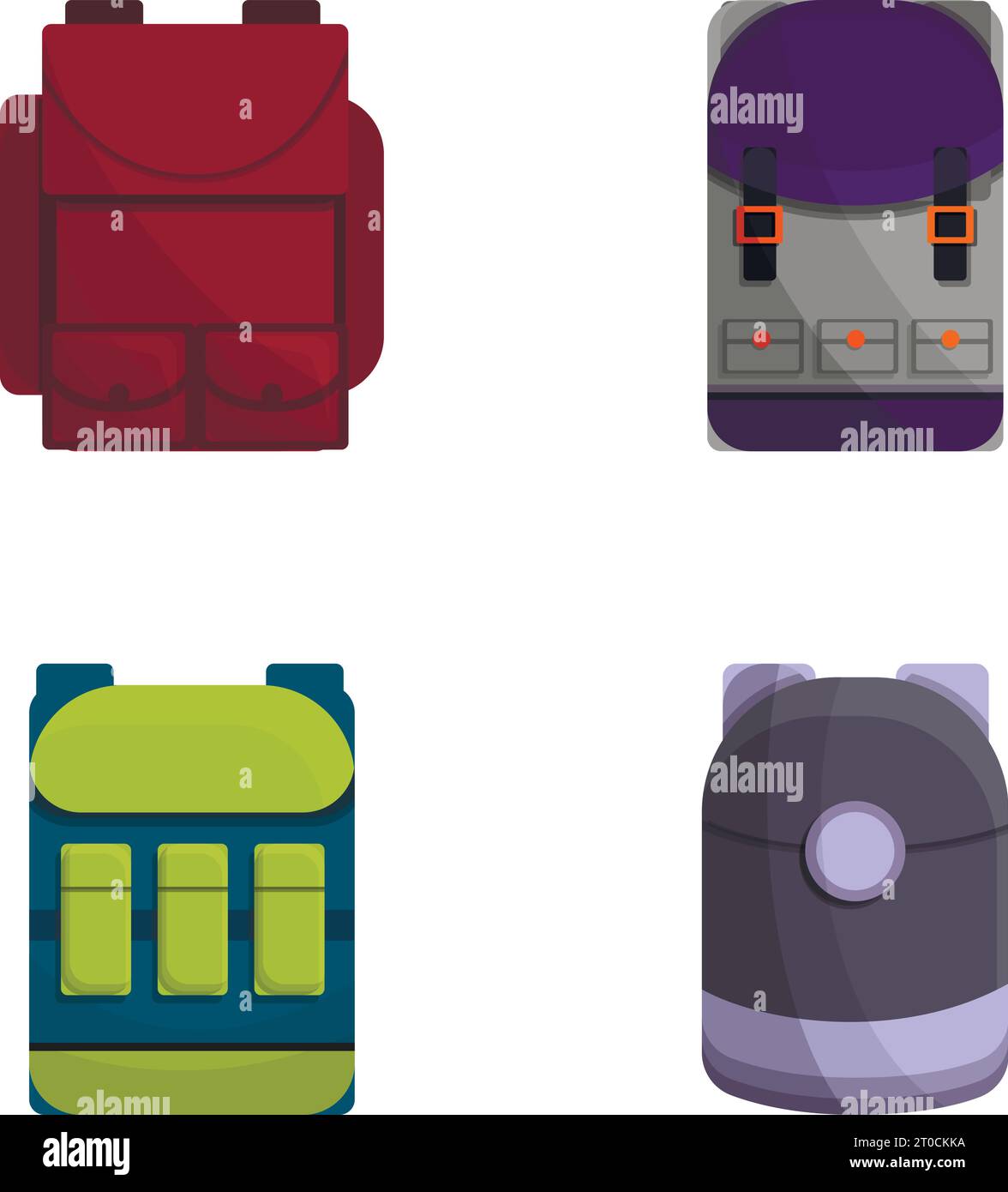 Backpack icons set cartoon vector. Various backpack. Modern accessory ...