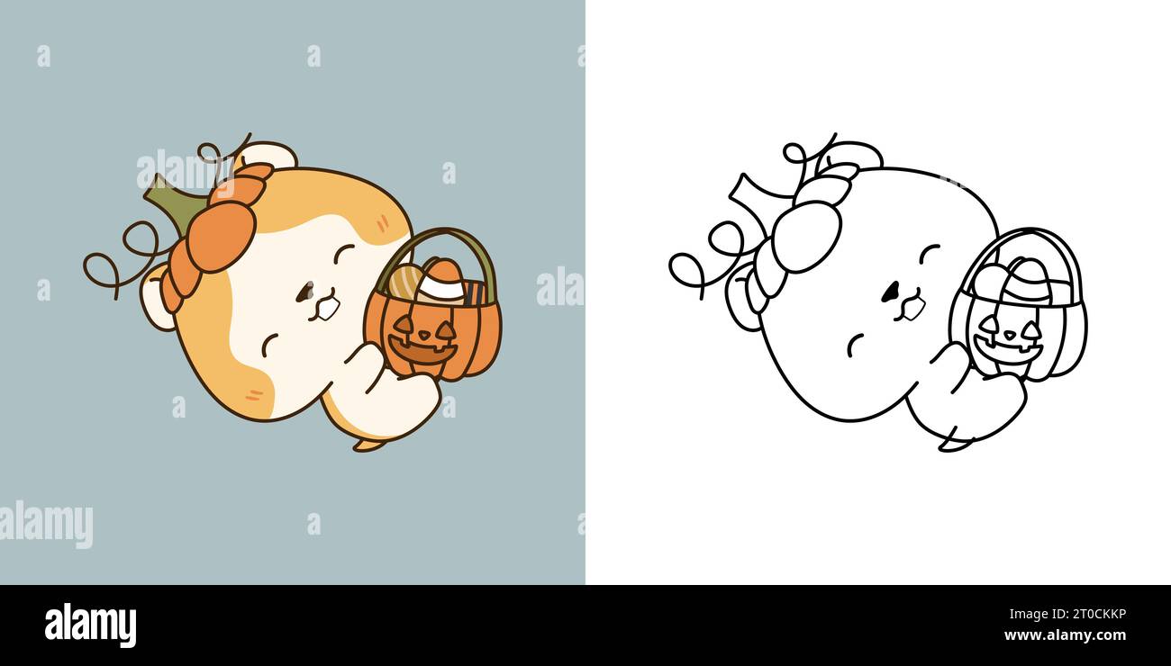 Set Clipart Halloween Hamster Coloring Page and Colored Illustration ...