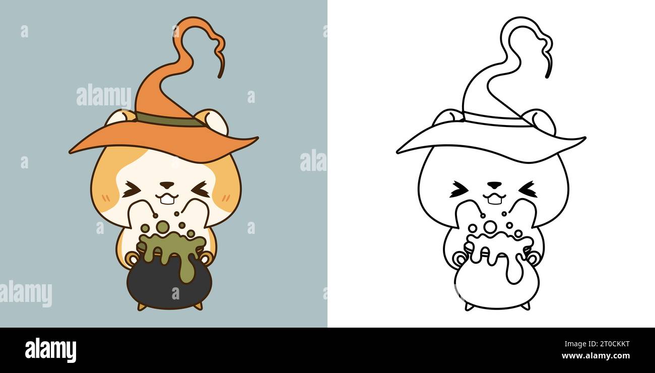 Cute Halloween Hamster Illustration and For Coloring Page. Cartoon Clip ...