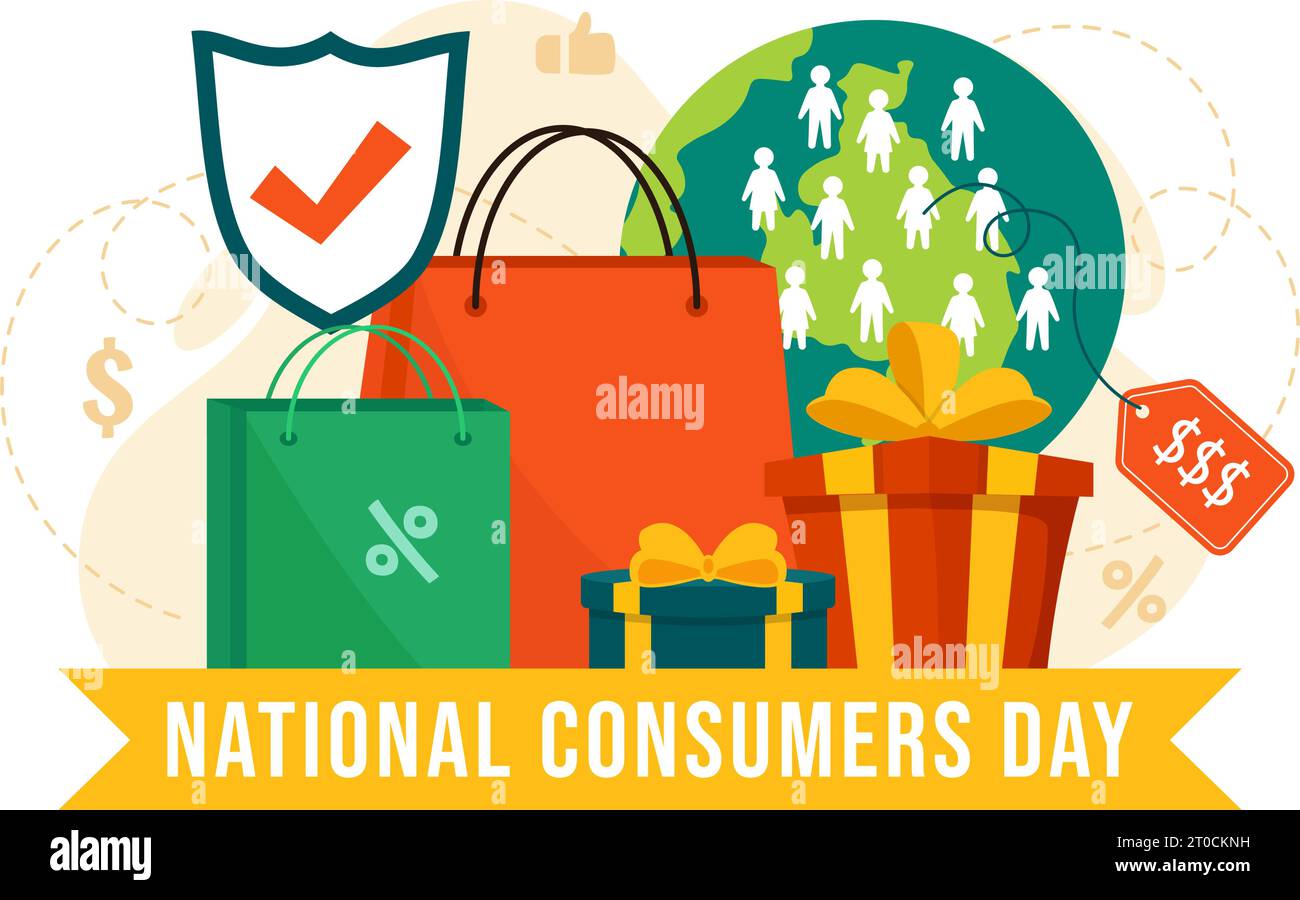 National Consumer Day Vector Illustration with Shopping Cart and Paper ...