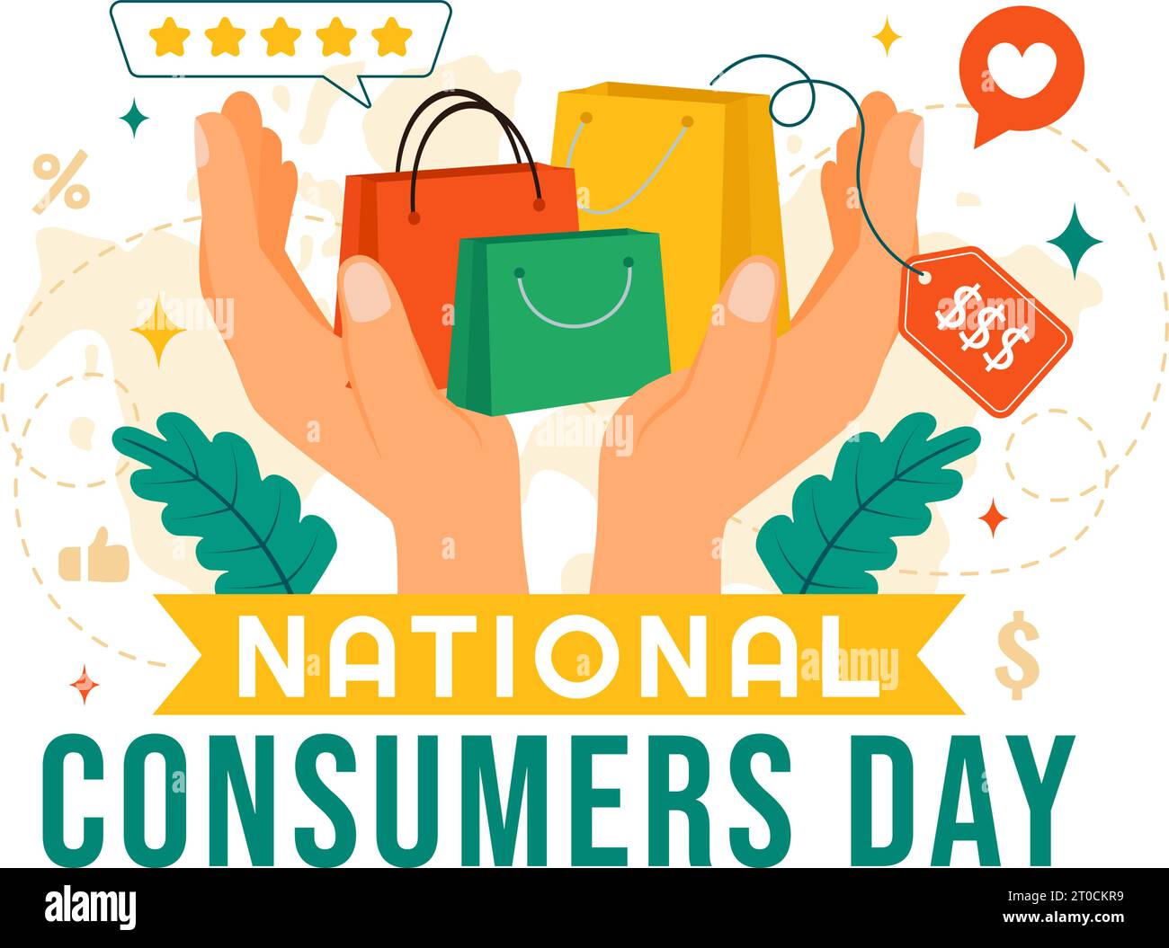 National Consumer Day Vector Illustration with Shopping Cart and Paper ...