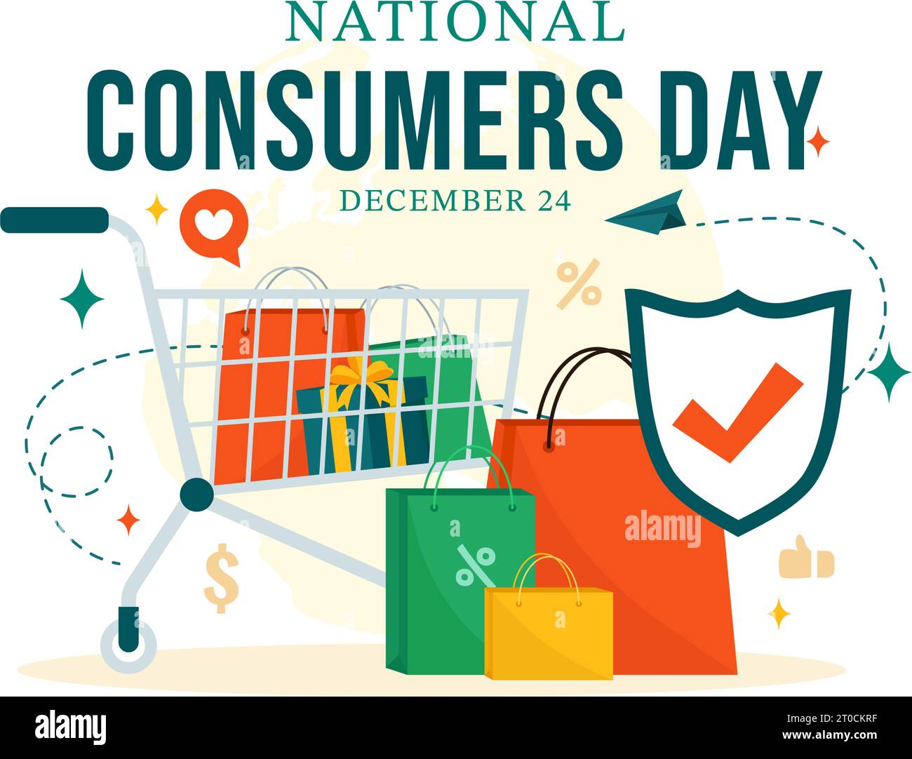 National Consumer Day Vector Illustration with Shopping Cart and Paper ...