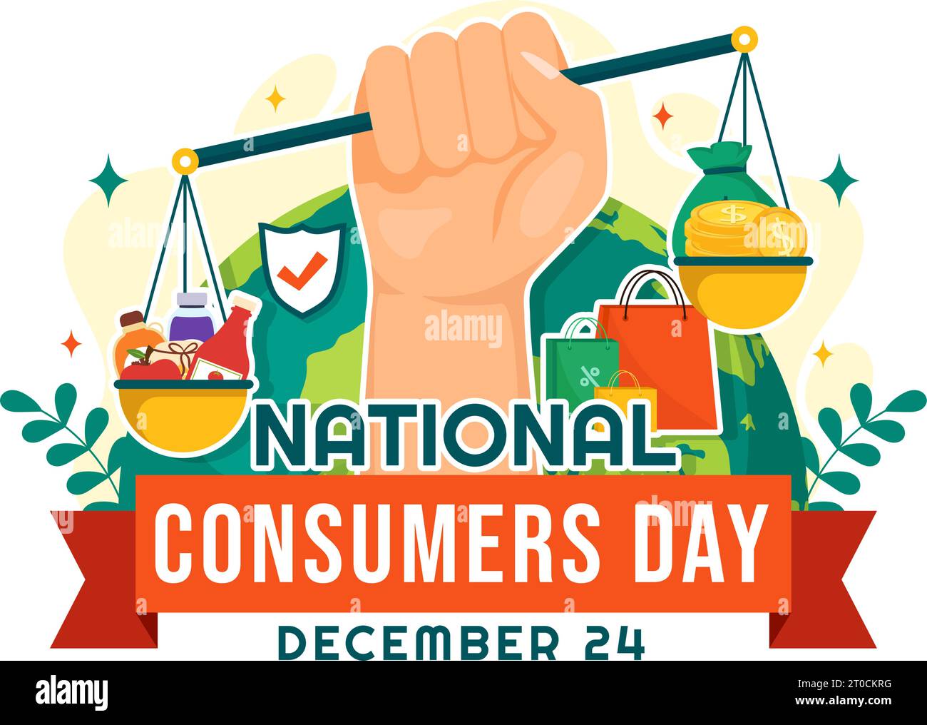 National Consumer Day Vector Illustration with Shopping Cart and Paper ...