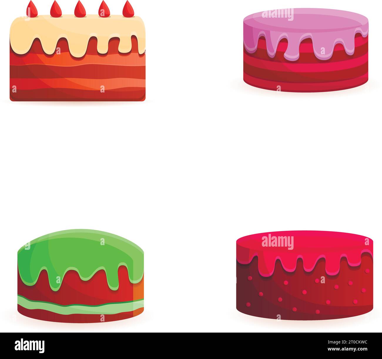 Birthday cake icons set cartoon vector. Delicious dessert. Sweet food ...