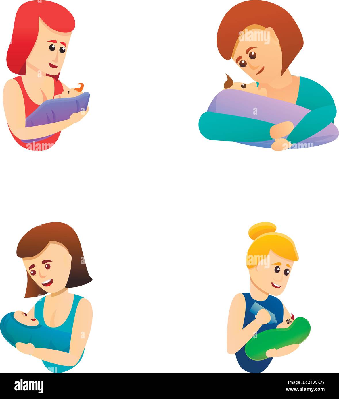 Motherhood icons set cartoon vector. Mother and newborn baby Maternity ...