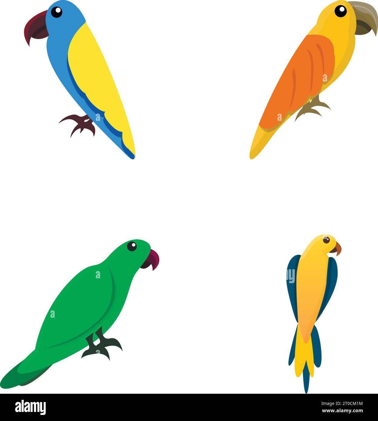 Parrot icons set cartoon vector. Bright tropical bird. Jungle and ...