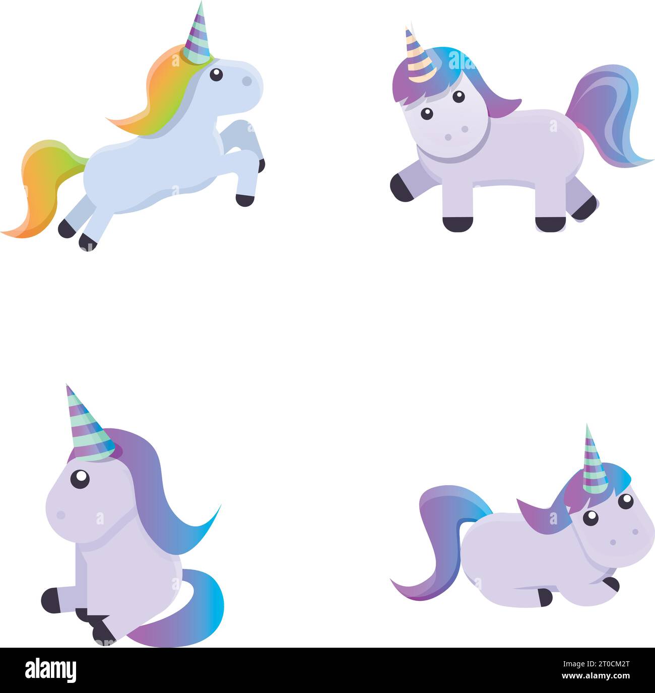 Cute unicorn icons set cartoon vector. Funny small unicorn. Cartoon ...