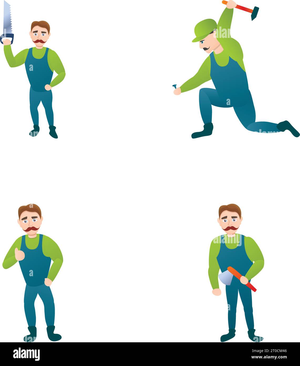 Carpenter icons set cartoon vector. Man worker with repair tool ...